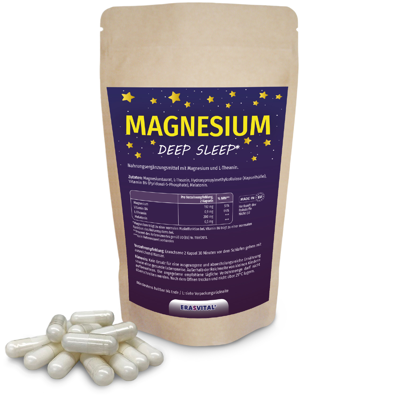 Magnesium Deep Sleep für besseren Schlaf - Kapseln | ERASVITAL