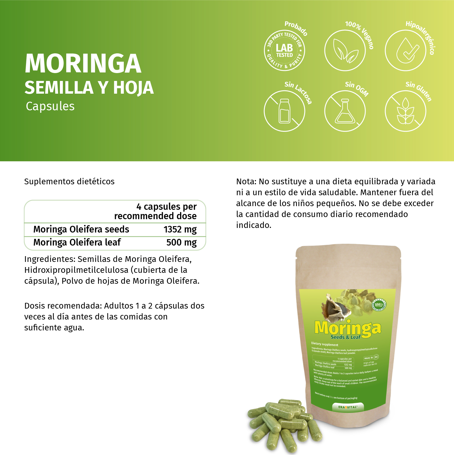 Moringa Samen und Pulver Kapseln | ERASVITAL